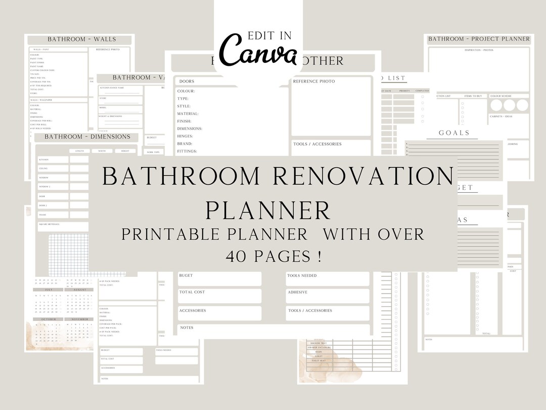Bathroom Renovation Planner, Printable Guide, Bathroom Improvement ...