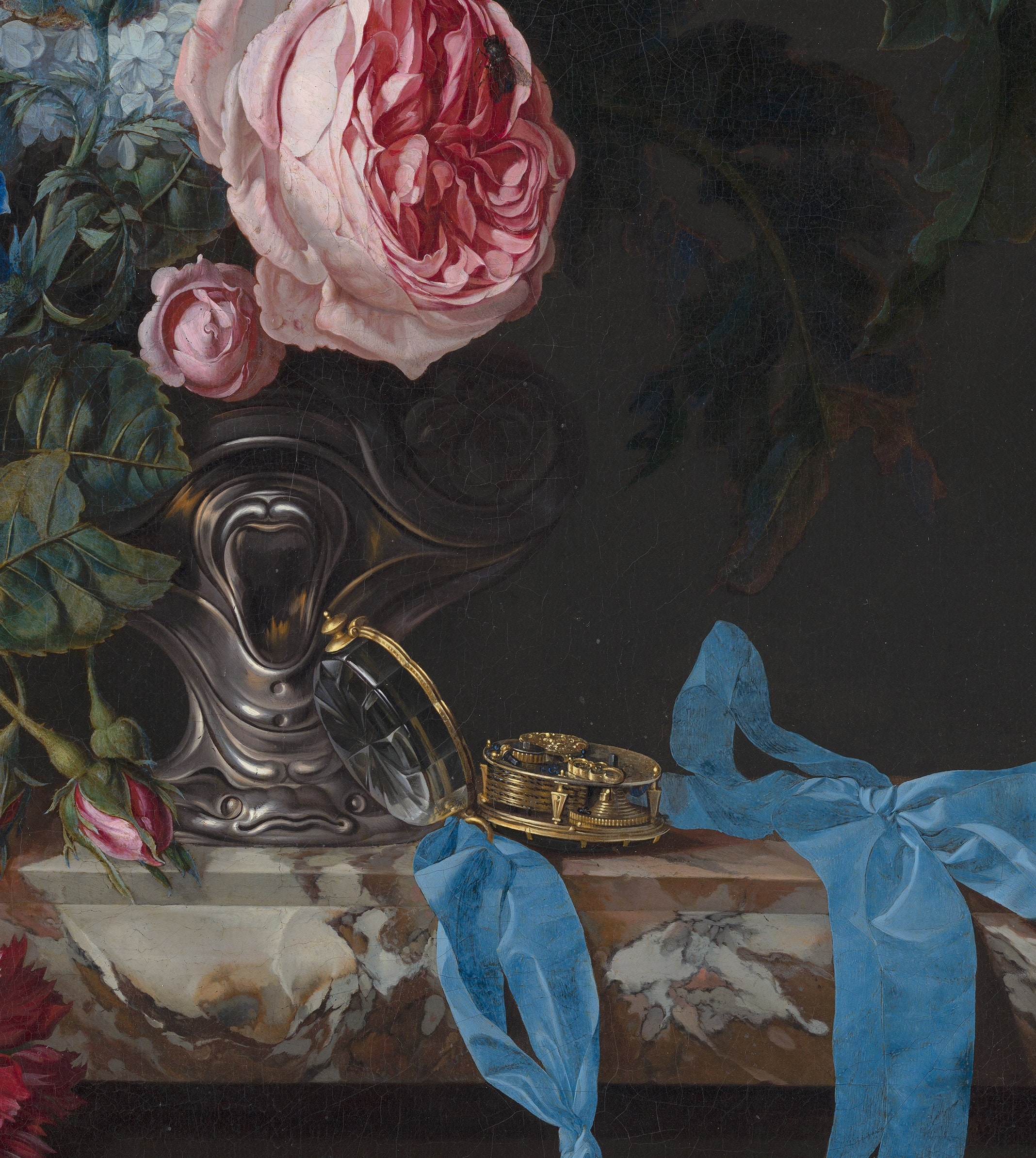 Floral Still Painting With Blue Ribbon and Watch - Etsy