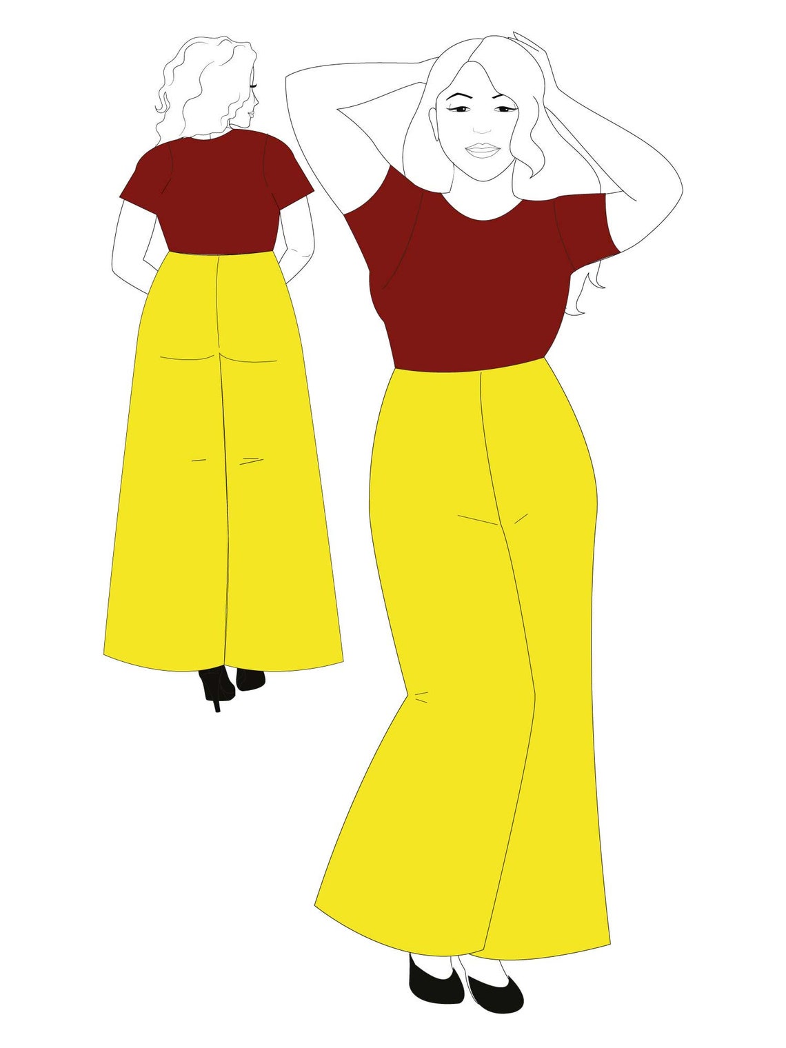 XS-XL Extra Wide Leg Pants PDF Sewing Pattern Women High Rise - Etsy