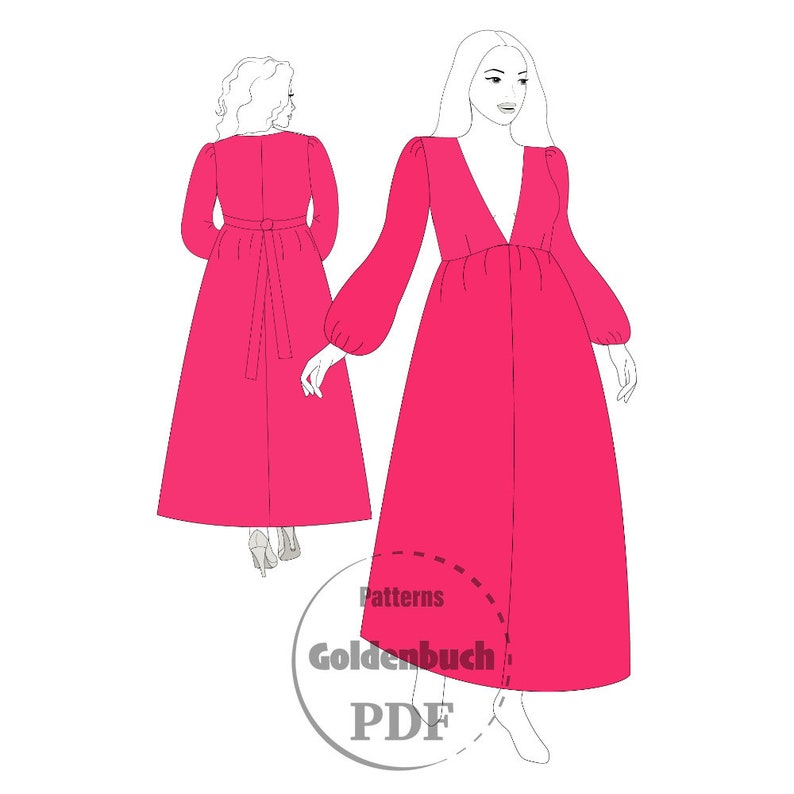 XS-XL V-neck Dress PDF Sewing Pattern Long Sleeve Dress - Etsy