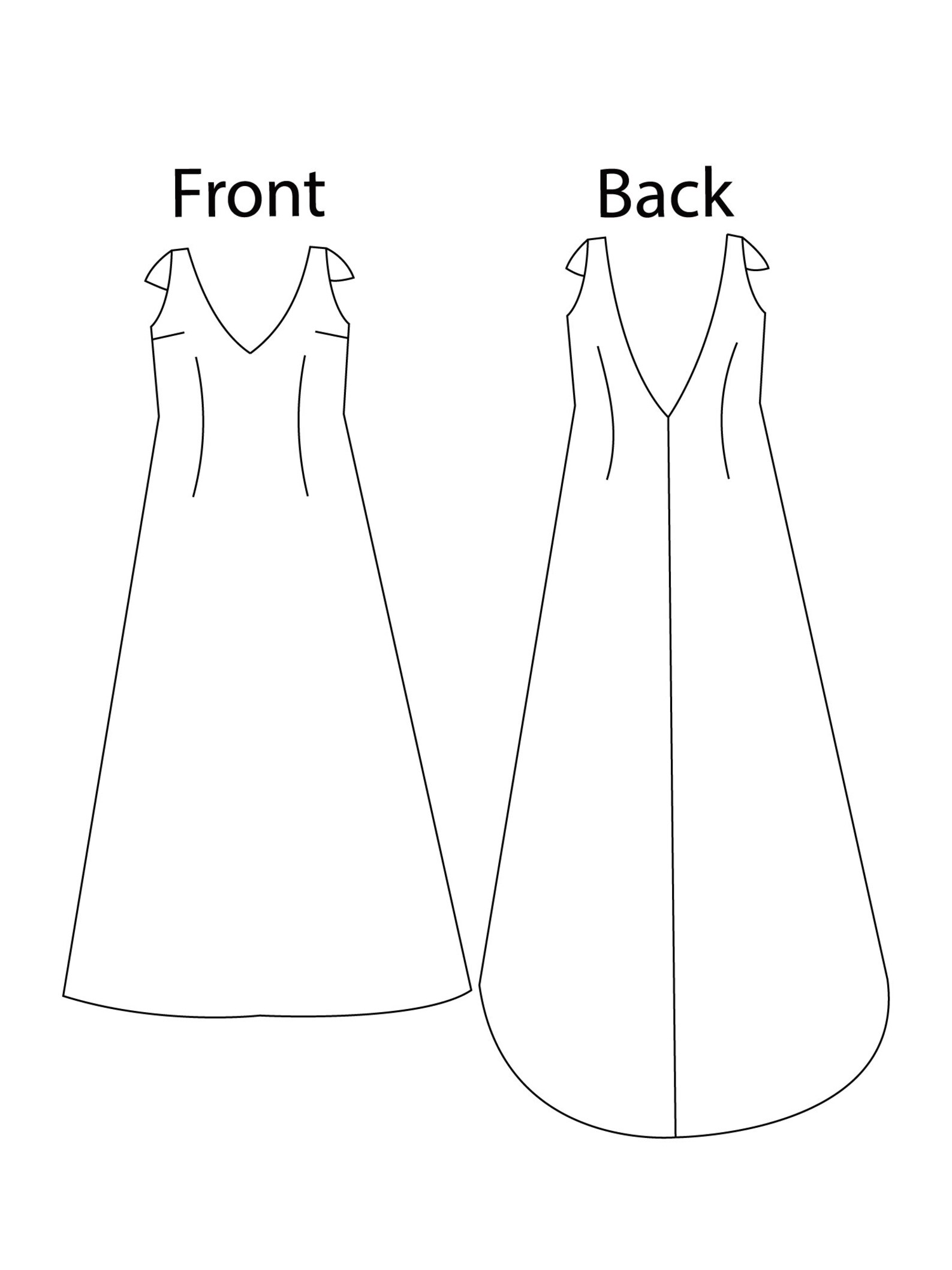 XS-XL Wedding Dress With Train PDF Sewing Pattern Low V Back - Etsy