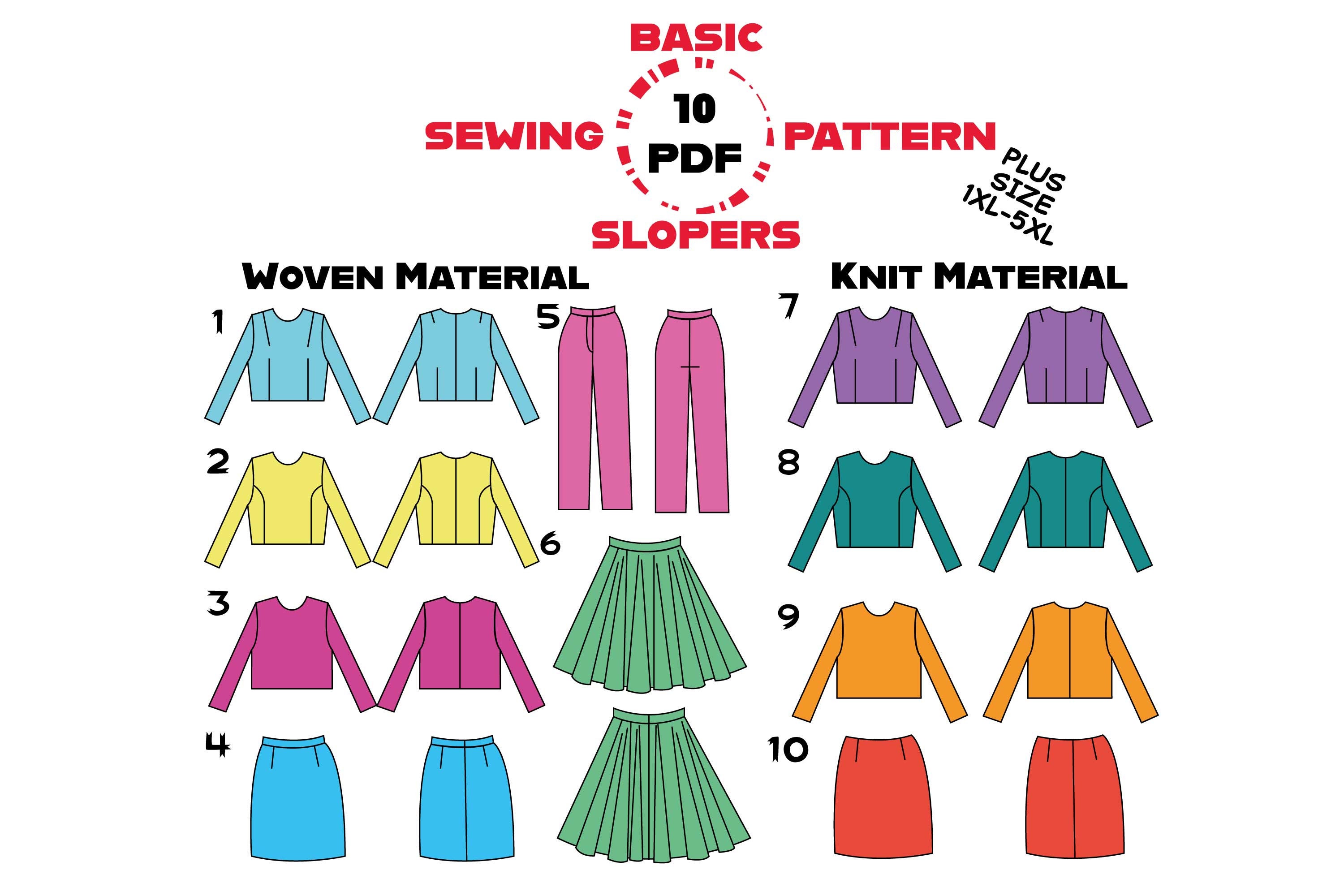1XL-5XL Basic Sewing Pattern PDF Plus Size Sloper Long Sleeve | Etsy