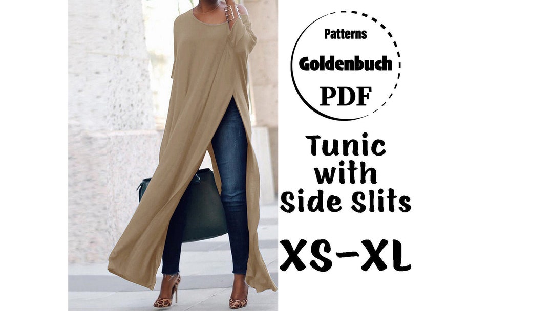 XS-XL Long Sleeve Tunic PDF Pattern Loose Fit Dress With High Slits ...