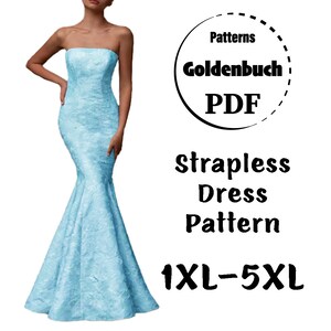 1XL-5XL Strapless Dress PDF Sewing Pattern Plus Size Wedding Gown ...