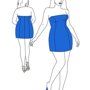 XS-XL Strapless Dress PDF Sewing Pattern Prom Mini Dress Bridal Pencil ...