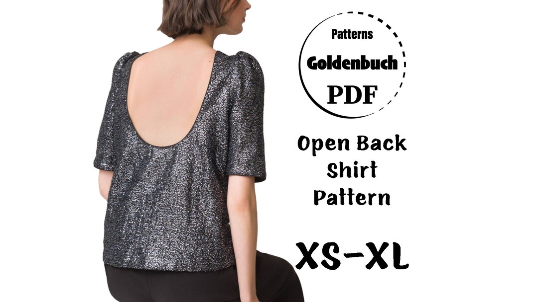 XS-XL Low Back Top PDF Sewing Pattern Short Sleeve Shirt Simple Women Blouse Basic Clothing for ...