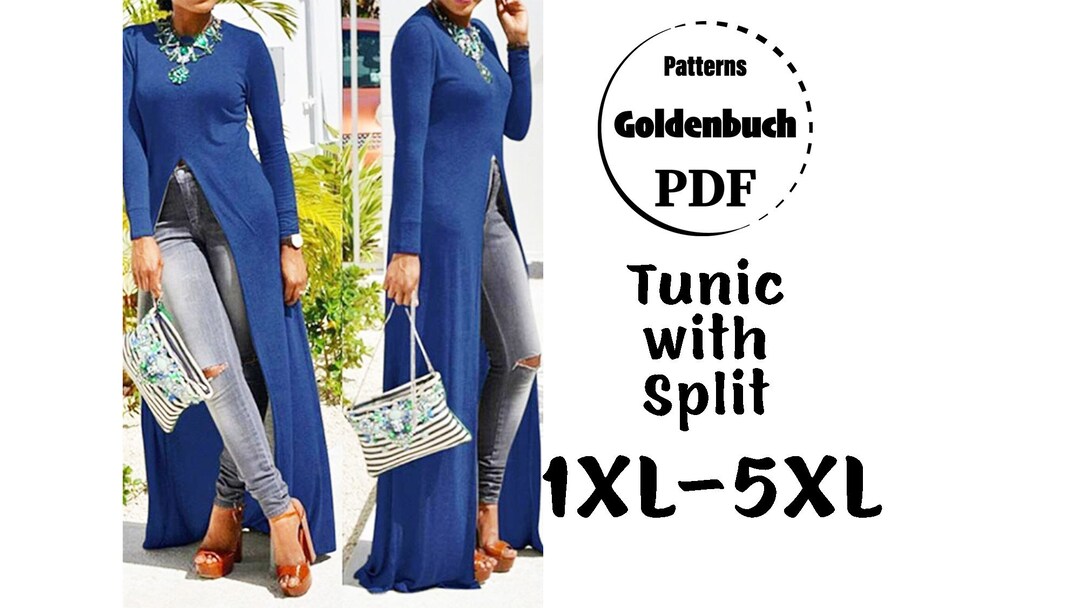 1XL-5XL Long Sleeve Tunic PDF Sewing Pattern Plus Size Dress With Front ...