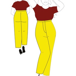 XS-XL Straight Leg Pants PDF Sewing Pattern Women High Rise Trousers ...