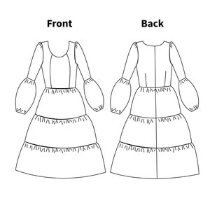 1XL-5XL Tiered Dress PDF Sewing Pattern Long Sleeve Maxi Dress Plus ...