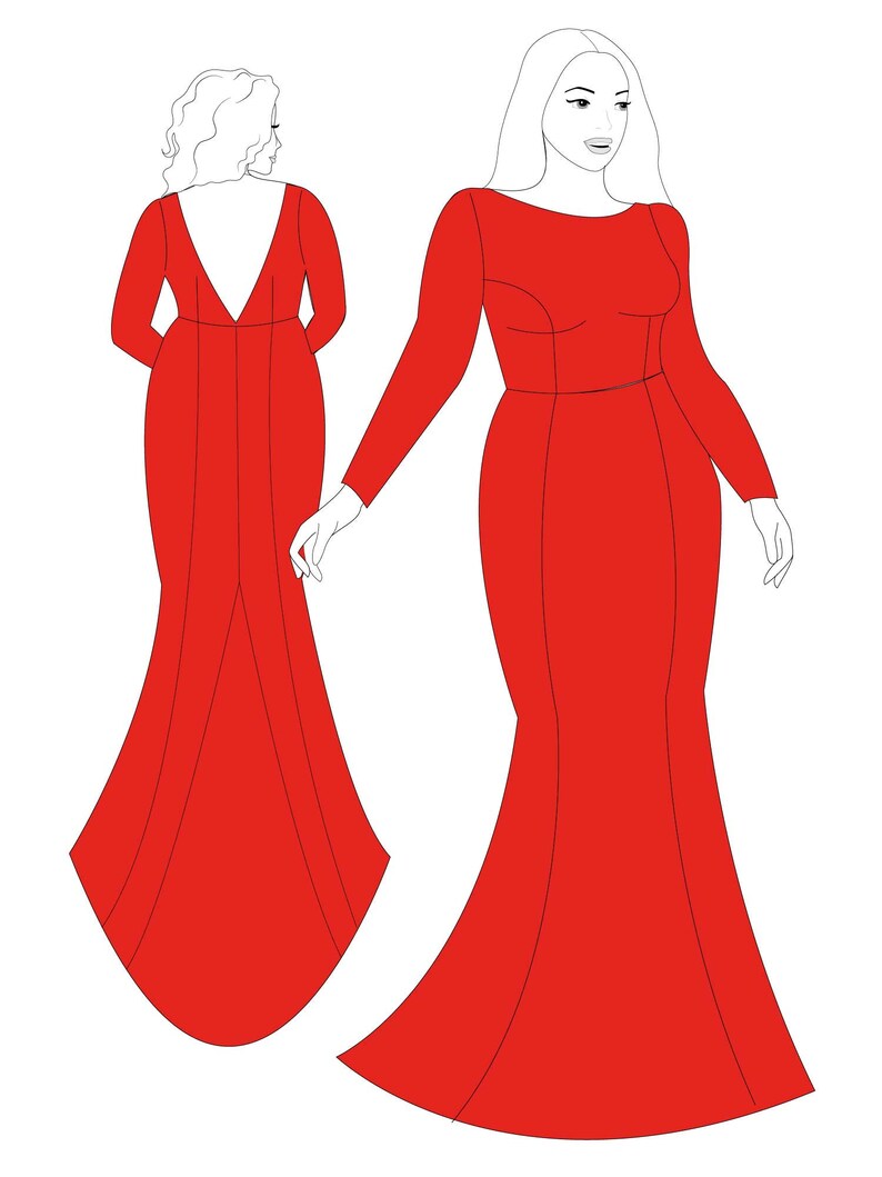 XS-XL Wedding Dress With Train PDF Pattern Fishtail Bridal - Etsy