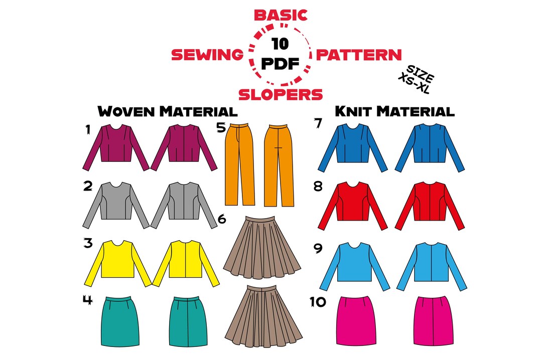XS-XL Basic Sewing Pattern PDF Slopers Long Sleeve Bodice Straight ...