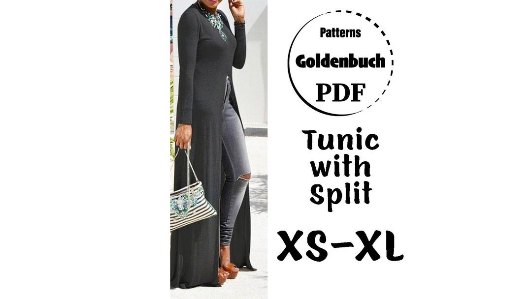 XS-XL Loose Fit Tunic PDF Pattern Long Sleeve Dress With Front Split ...