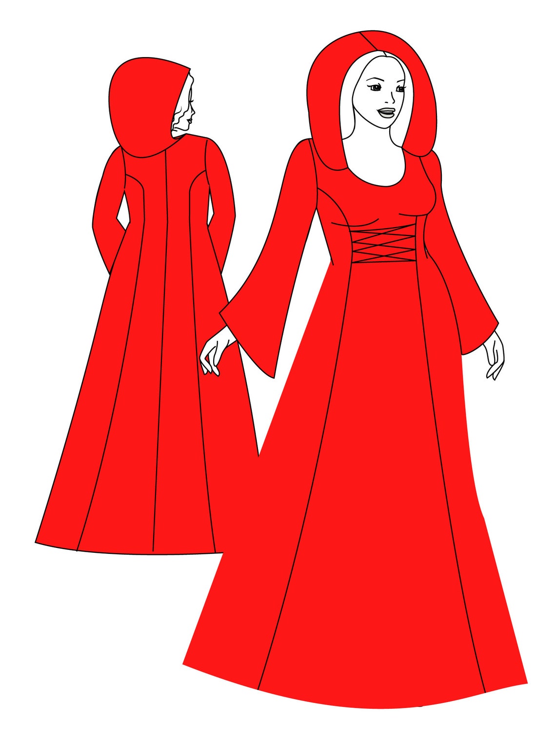 XS-XL Medieval Dress PDF Sewing Pattern Renaissance Hooded - Etsy