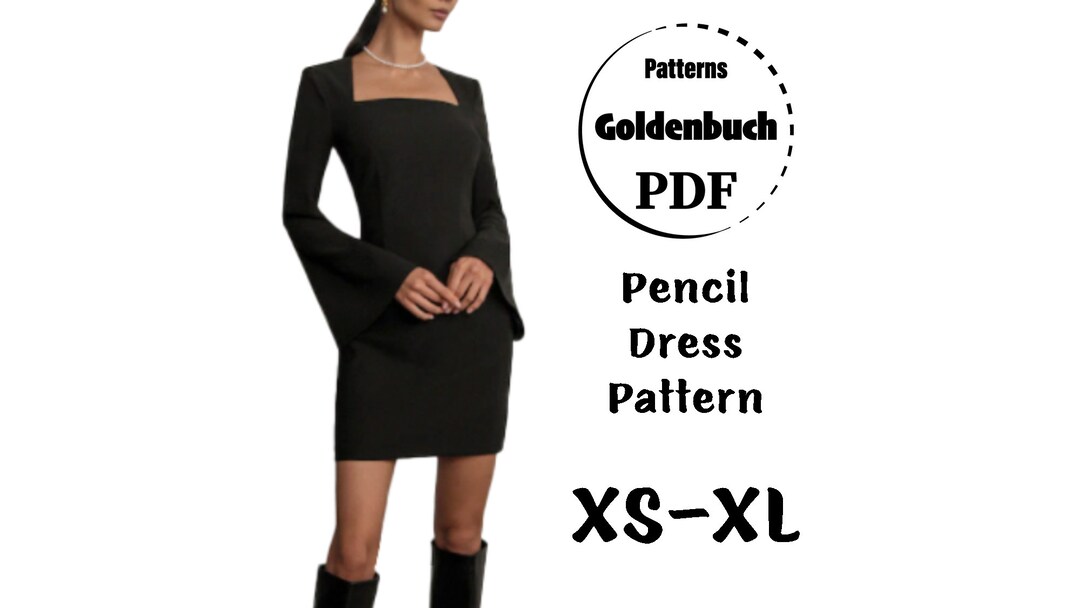 XS-XL Pencil Dress PDF Sewing Pattern Long Bell Sleeve Mini Dress With ...