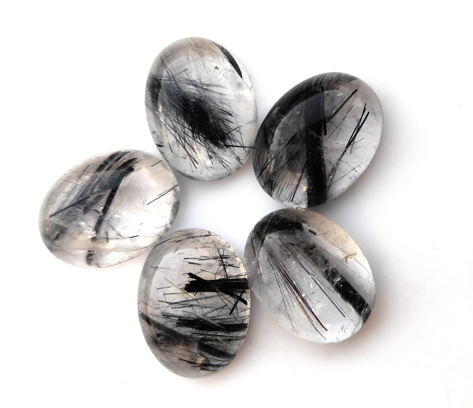 Cabujón de rutilo negro, piedras de rutilo, cuarzo de rutilo de 6X4 MM ...