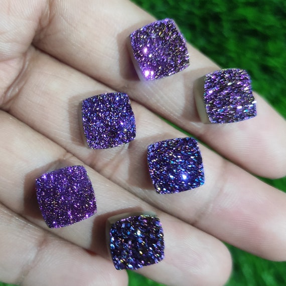 Titanium Coating Druzy Purple Agate Druzy Cushion Shape Druzy Agate Druzy Stone Size 4 to 20 MM Calibrated Druzy Titanium Druzy Gemstone Etsy UK