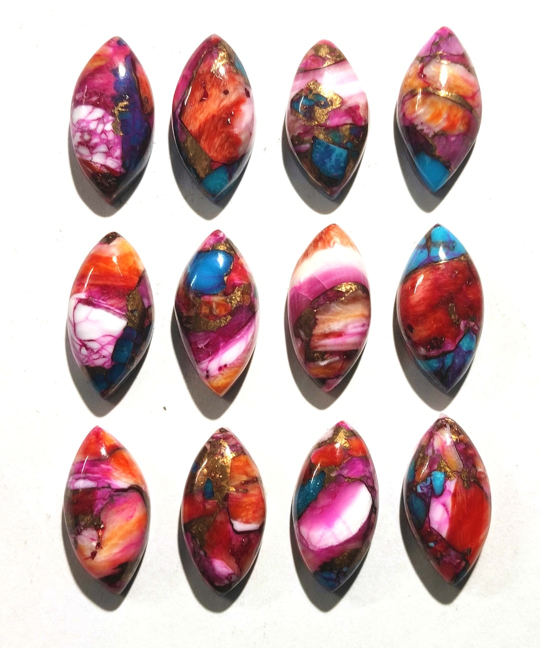 Marquise Shape Pink Copper Turquoise Stone Flat Back Loose Calibrated ...