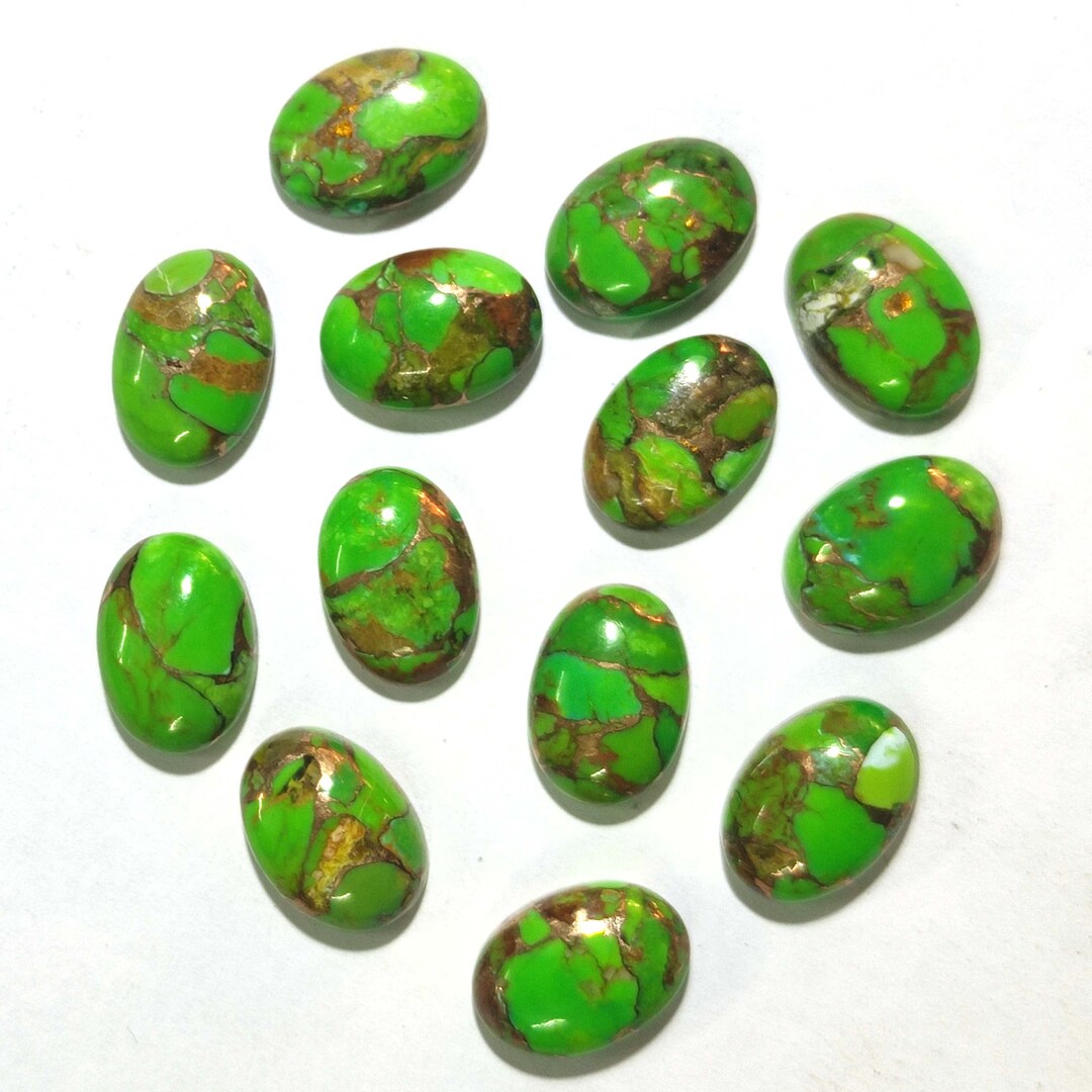 Green Turquoise Loose Stone, Oval Shape Green Copper Turquoise Cabochon ...