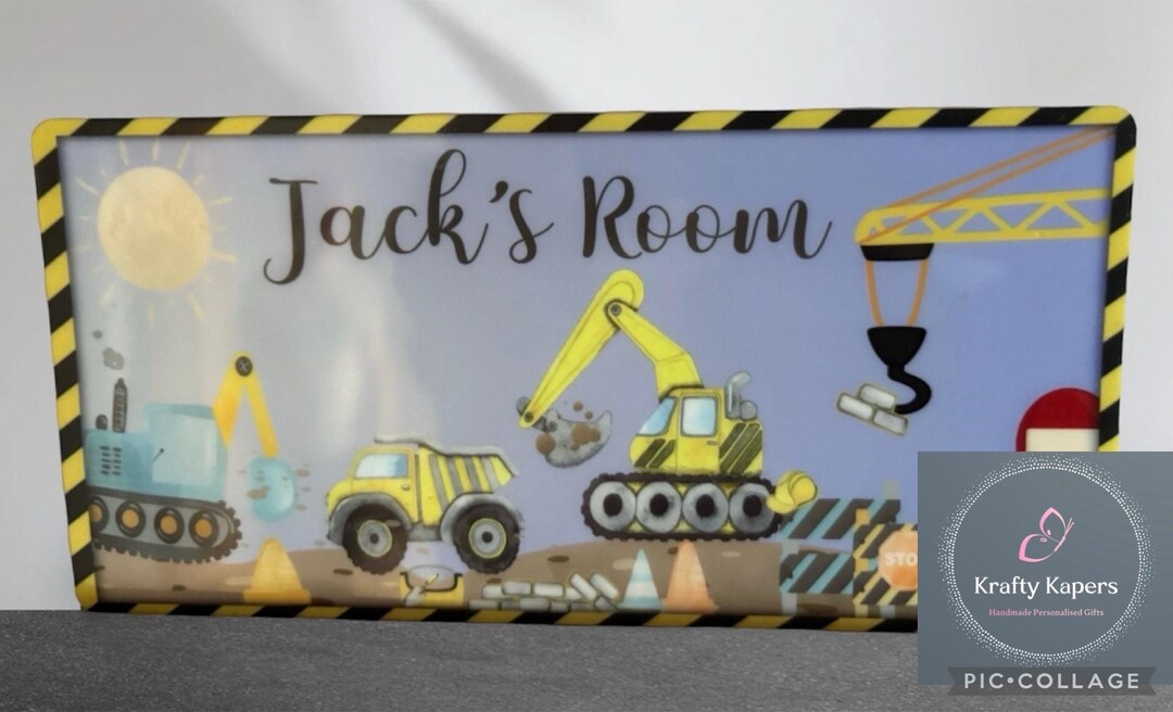 Personalised Childs Construction Room Sign Digger Room Door Sign ...