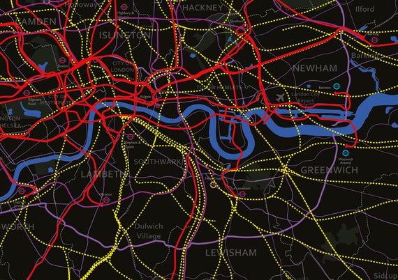 London London Underground Map Showing Transport Routes. - Etsy