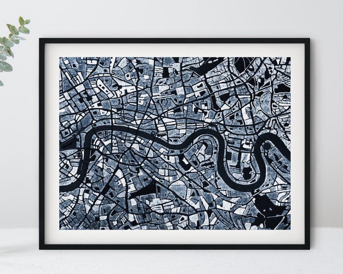 London Map Art Print, Hand Painted Showing Urban Blocks, Roads and ...