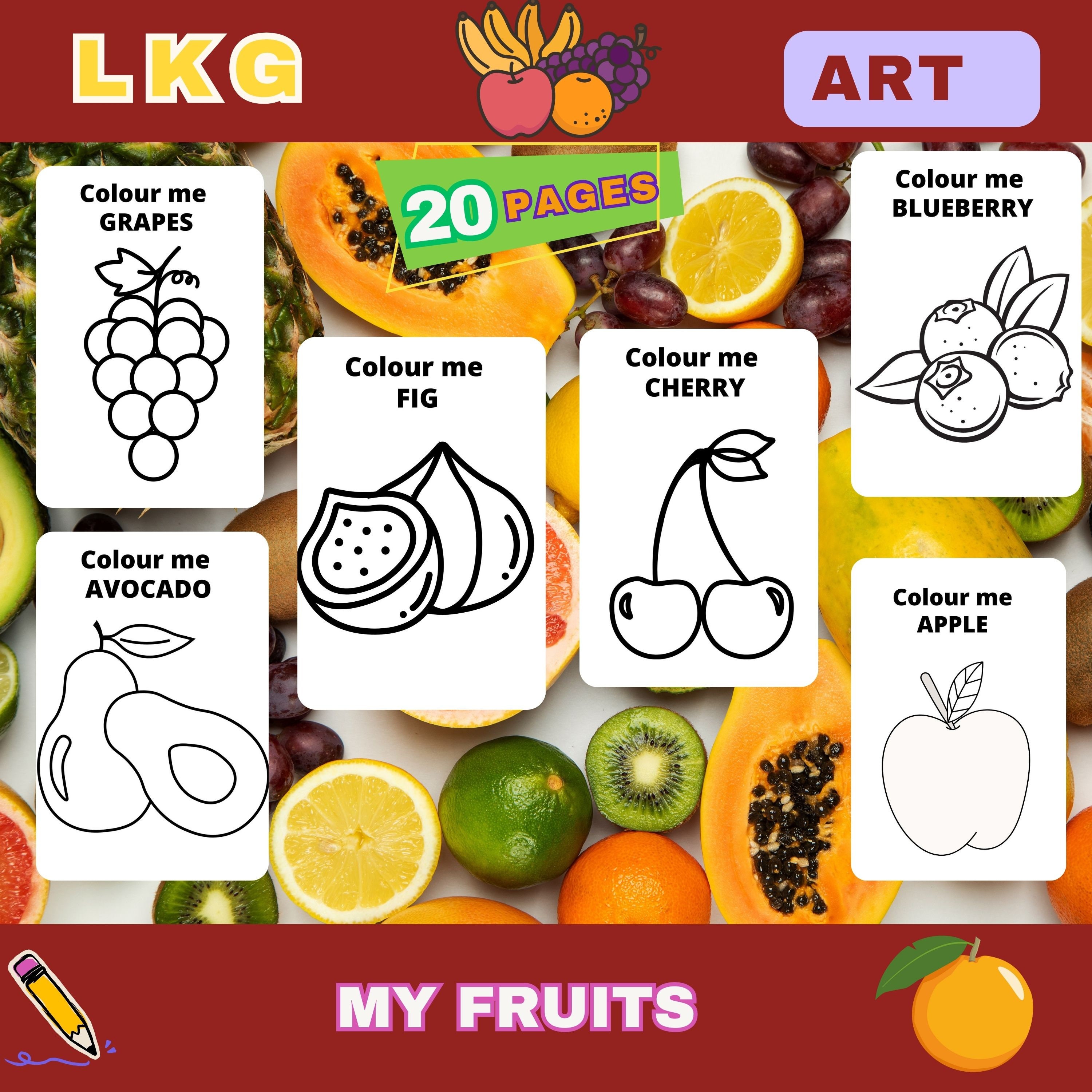Fruits Coloring Worksheets I Fruits Coloring Printables - Etsy