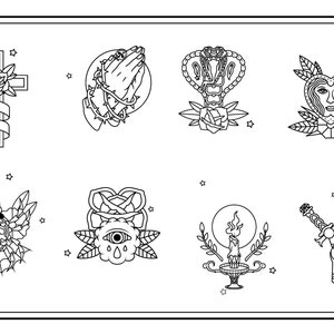 Tattoo Flash Sheet Outline Design Stylized Sticker Set Vintage Sailor ...