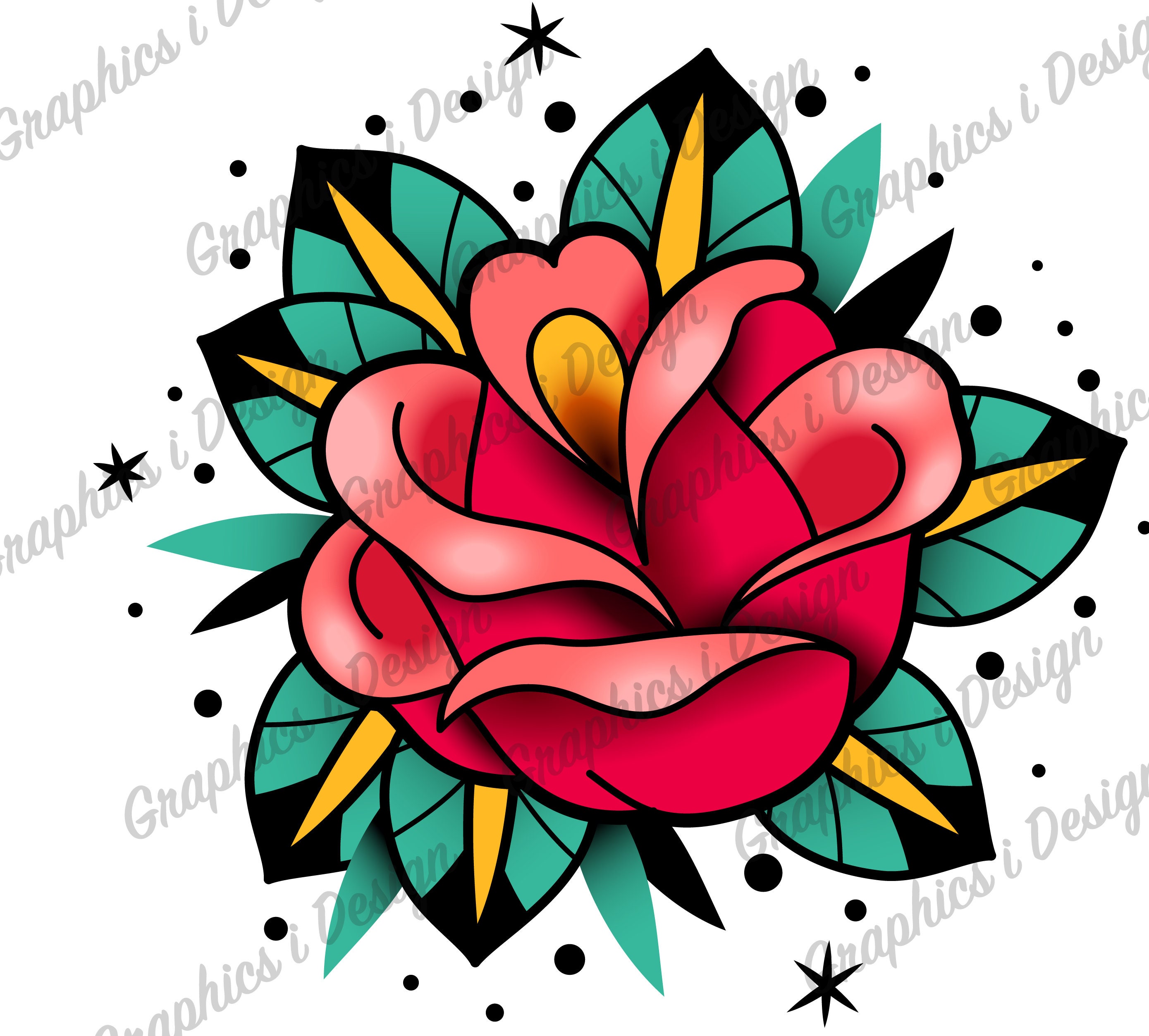 Red Rose Tattoo Design Collection Neo Traditional SVG Stylized Clipart ...