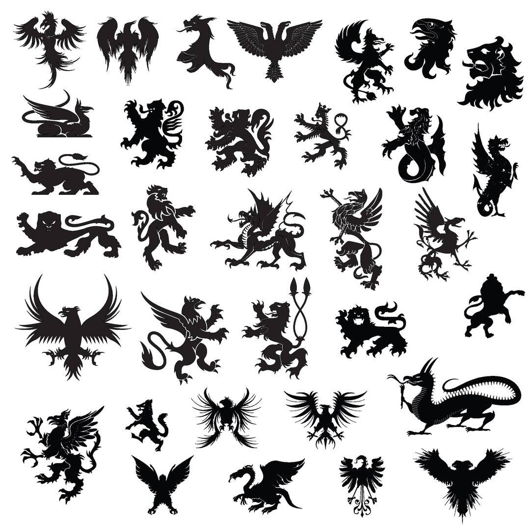 Mythical Animals Collection Set SVG Designs PNG Heraldry Griffin Dragon ...