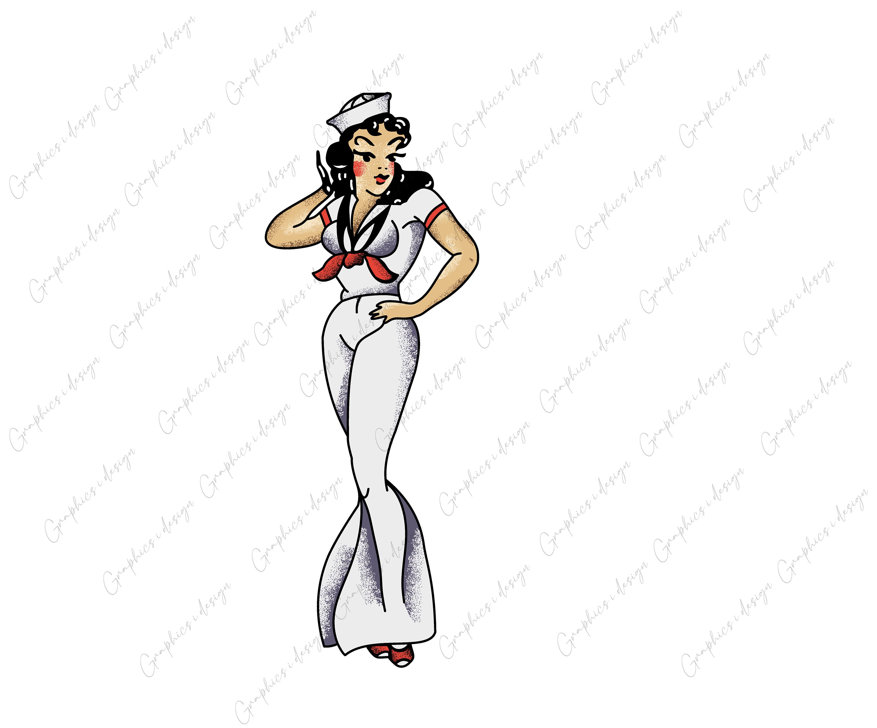 Old School Sailor Jerry Lady Pinup Tattoo Nautical Navy Design SVG ...