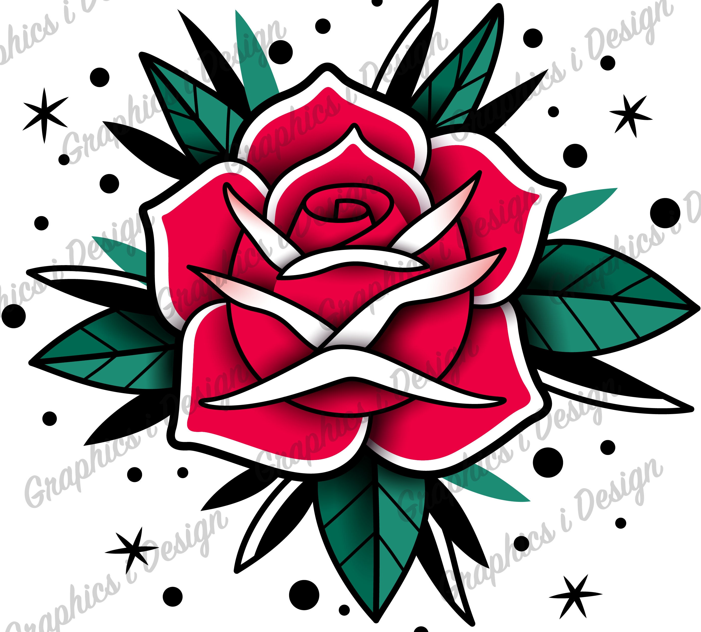 Red Rose Tattoo Design Collection Neo Traditional SVG Stylized Clipart ...