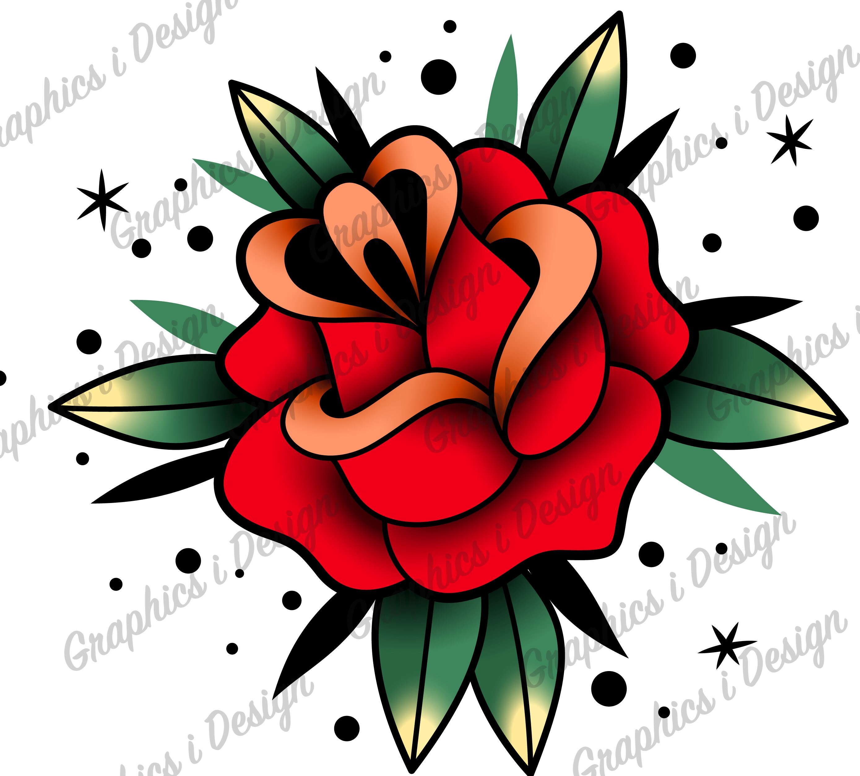 Red Rose Tattoo Design Collection Neo Traditional SVG Stylized Clipart ...