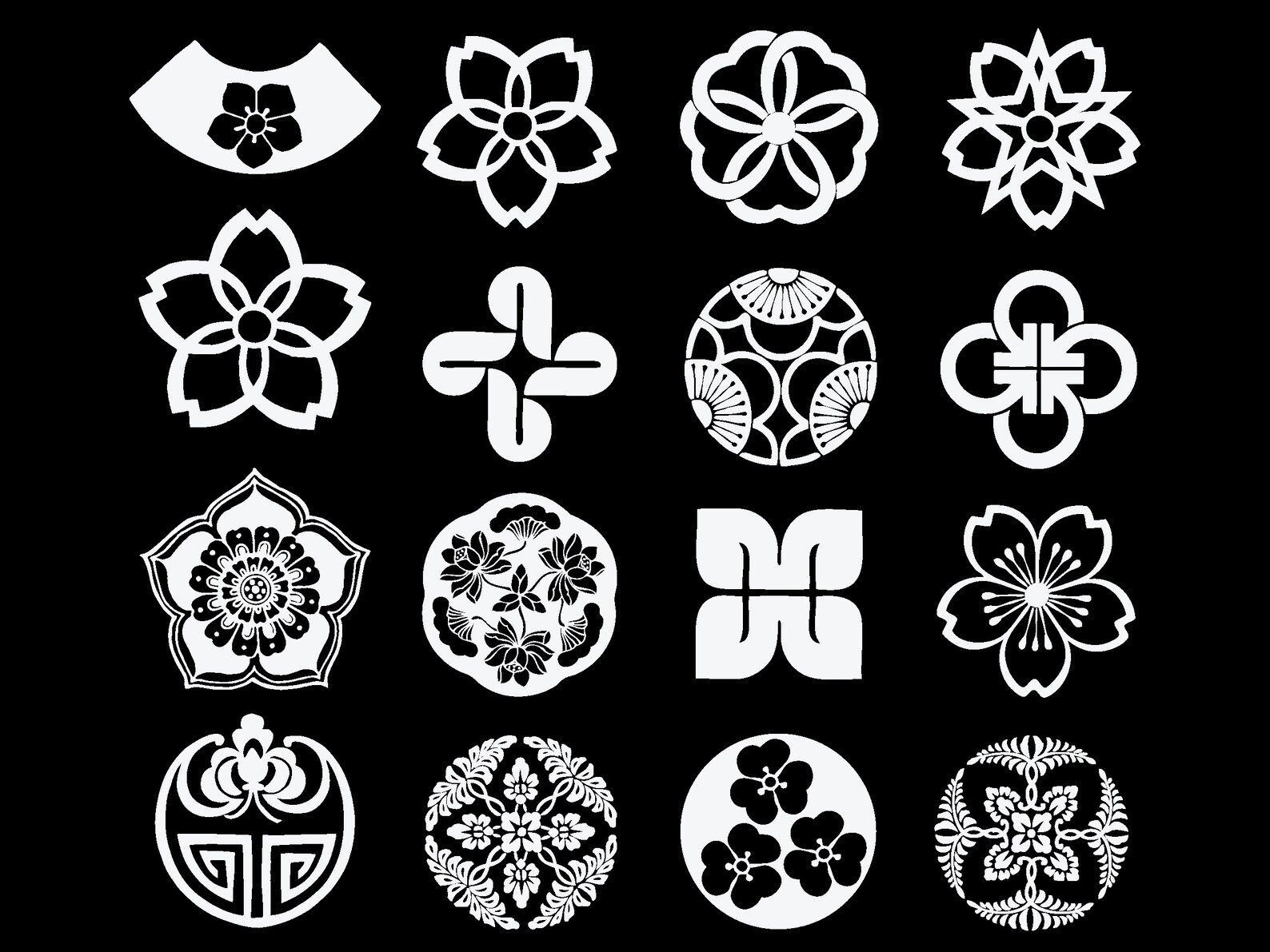 Japanese Flower Symbols Design Collection Traditional Asian Culture SVG ...
