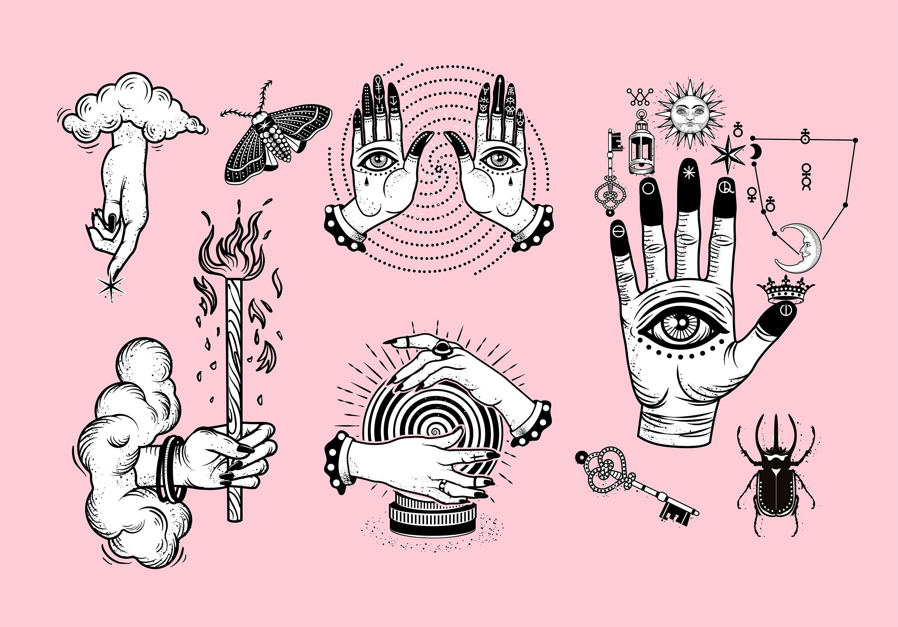 Pink Mystic Magic Collection Set SVG Pink Tattoo Fortune Teller Design ...