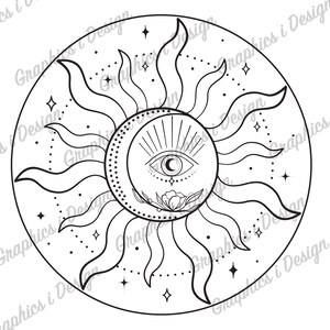 Sacred Sun Design Collection Vector Set Linear Mystical Symbol Tattoo ...