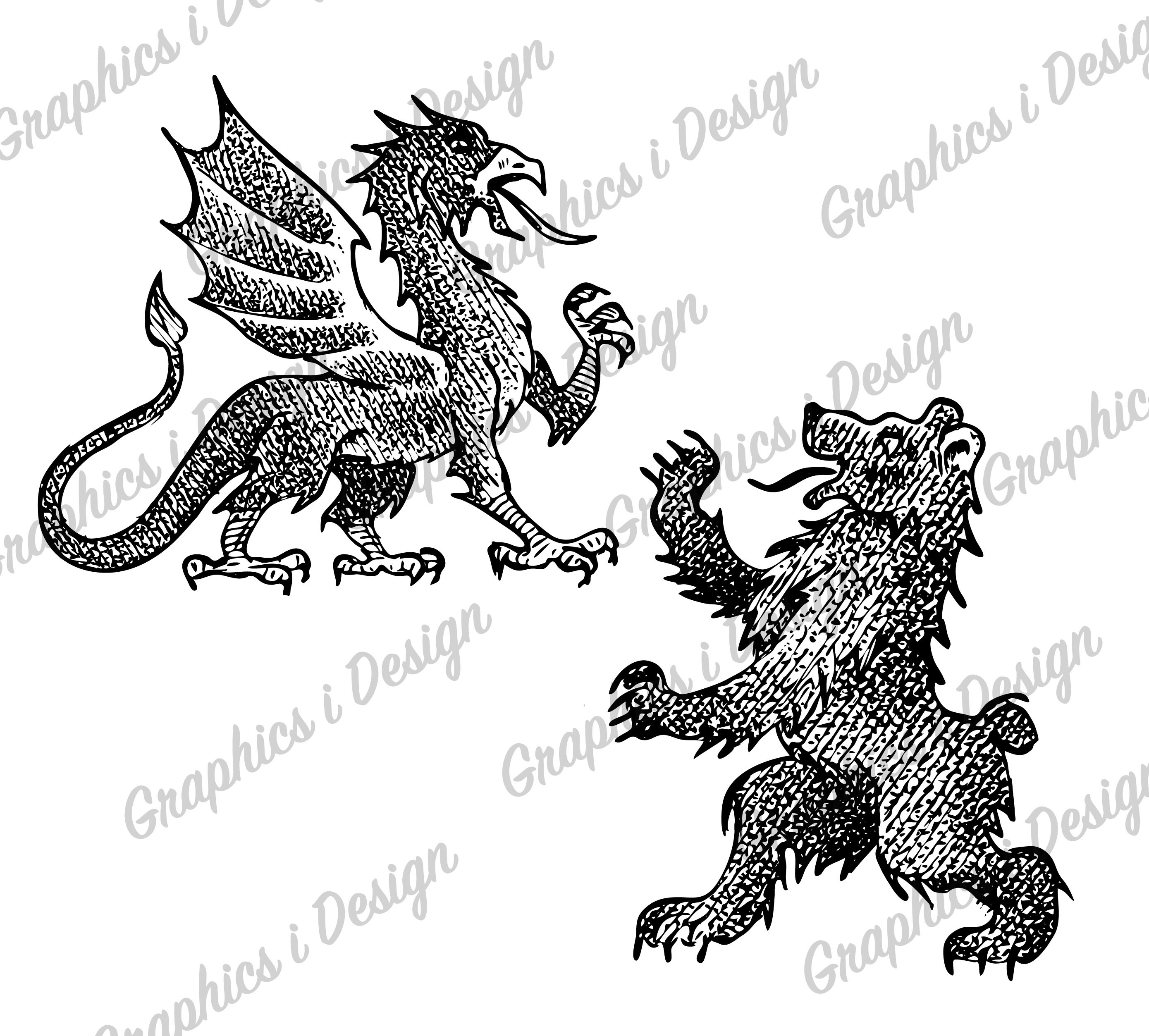 Mythical Animals Collection Set SVG Designs PNG Heraldry Griffin Dragon ...