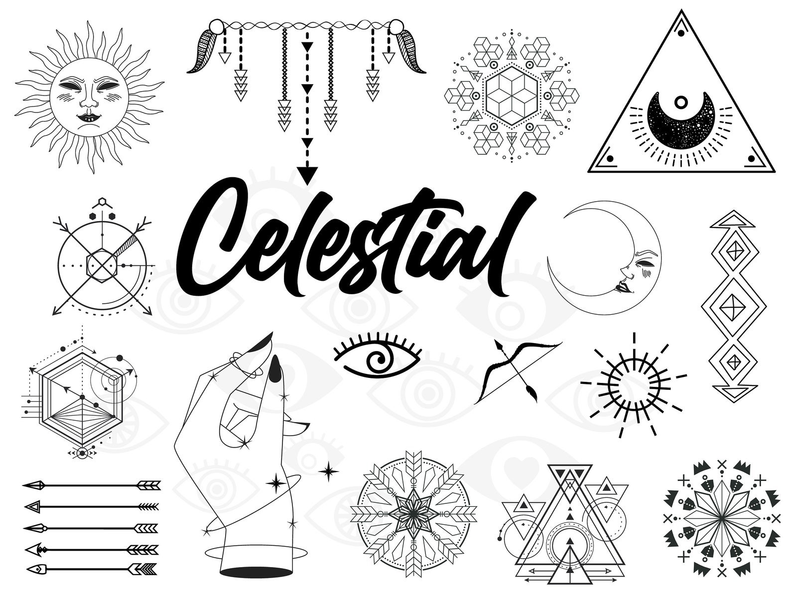 Celestial Design Vector Set Linear Mystical Symbol Tattoo Magic ...