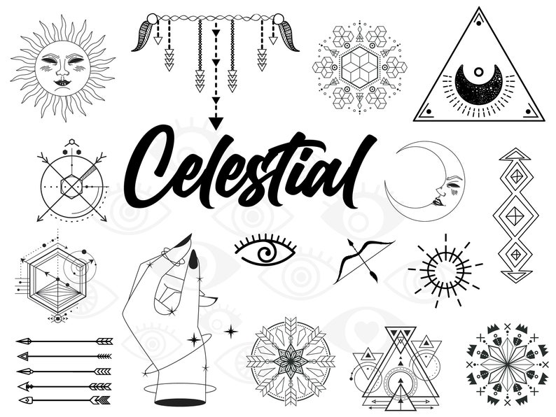 Celestial Design Vector Set Linear Mystical Symbol Tattoo Magic ...