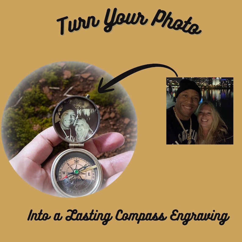 Engraved Brass Compass: First Date Coordinates, Photo/handwriting Gift ...
