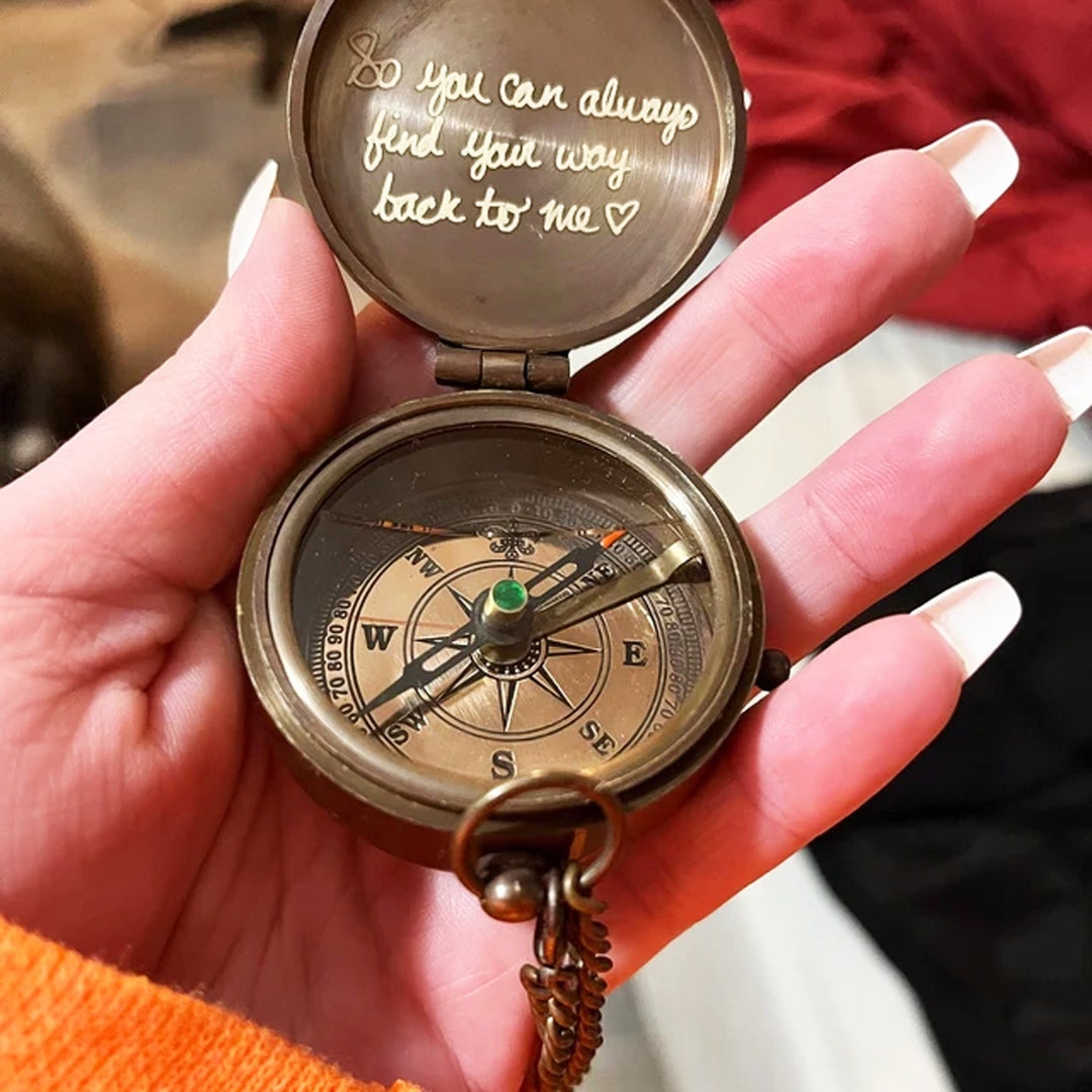 Personalized Compass Gift, Handwriting Message Engraved Romantic Gift ...