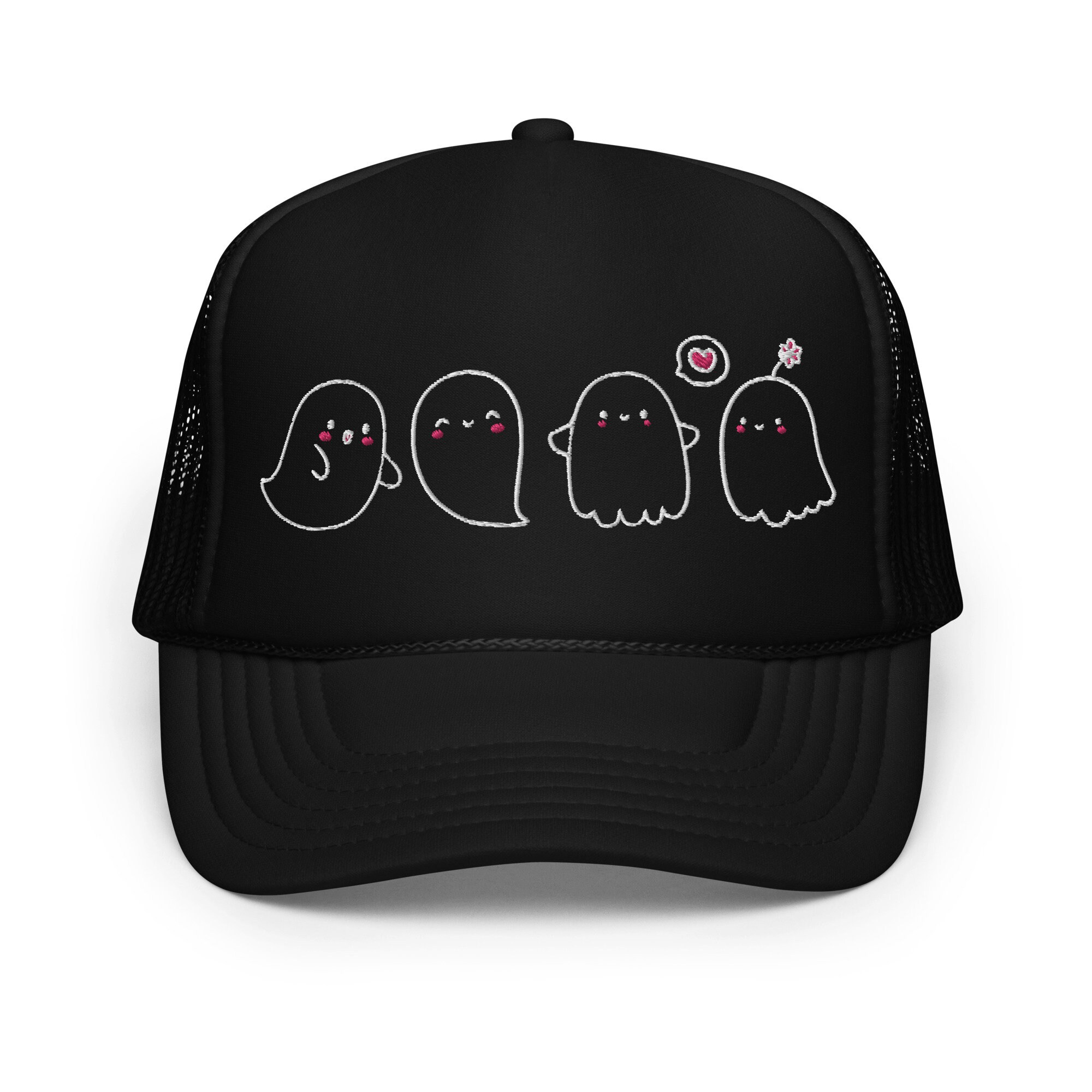 Creepy Cute Ghost Embroidered Foam Trucker Hat Fall Vibes Ghost Costume ...