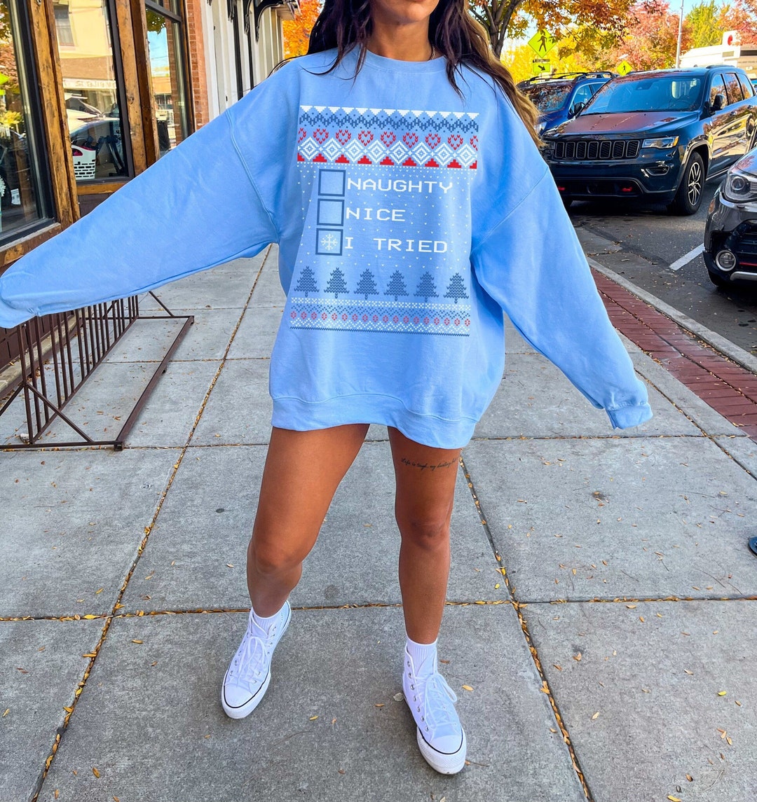 Naughty Nice I Tried Ugly Christmas Sweater NSFW Inappropriate Naughty ...