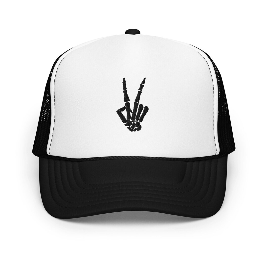 Skeleton Hands Peace Sign Embroidered Foam Trucker Hat Fall Vibes ...