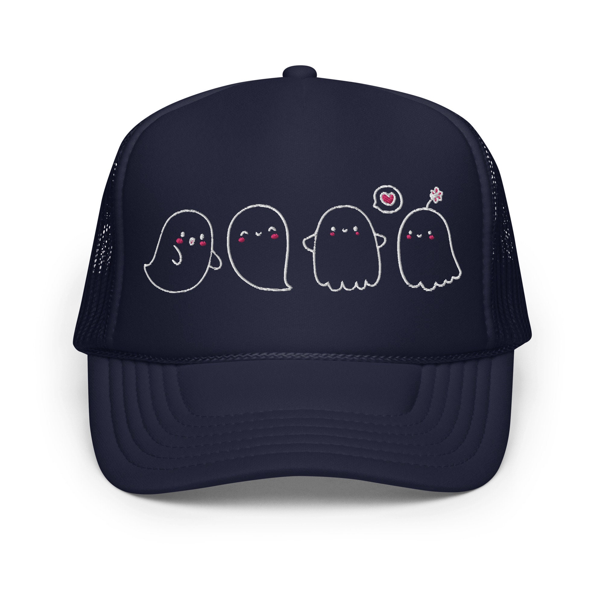 Creepy Cute Ghost Embroidered Foam Trucker Hat Fall Vibes Ghost Costume ...