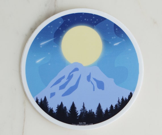Mountain Moonlight Sticker Outdoors Mountain Nature | Etsy