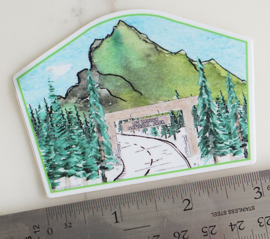 Rainier Gate Sticker Outdoors, Mountain, Nature, Watercolor, Wilderness ...