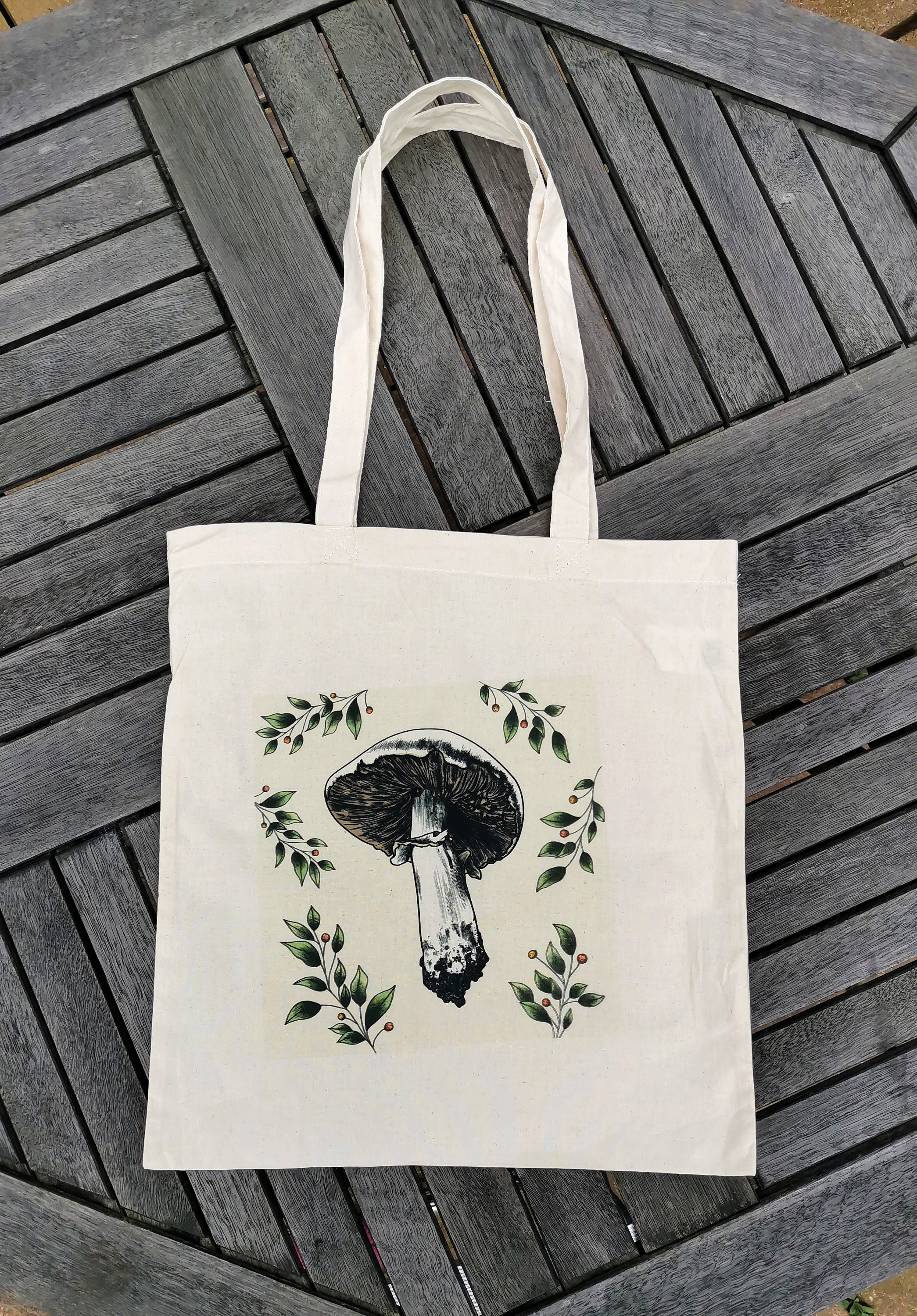 Mushroom design tote bag cotton tote eco friendly foraging | Etsy