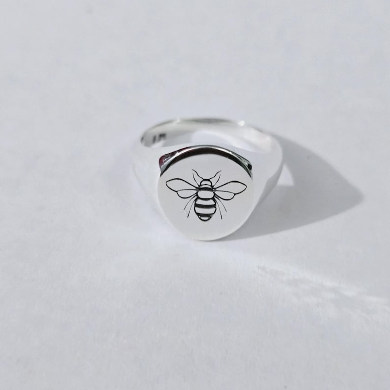 Minimalist Bee Signet Ring, Silver Insect Band for Him & Her, Nature ...