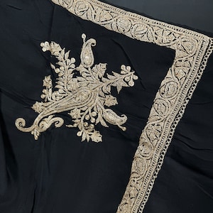 Pure Crepe Kashmiri Hand Tilla Work Saree in Black Color, M299 - Etsy