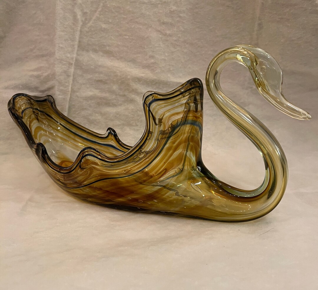Vintage Huge Blown Glass Amber Swan Murano MCM - Etsy